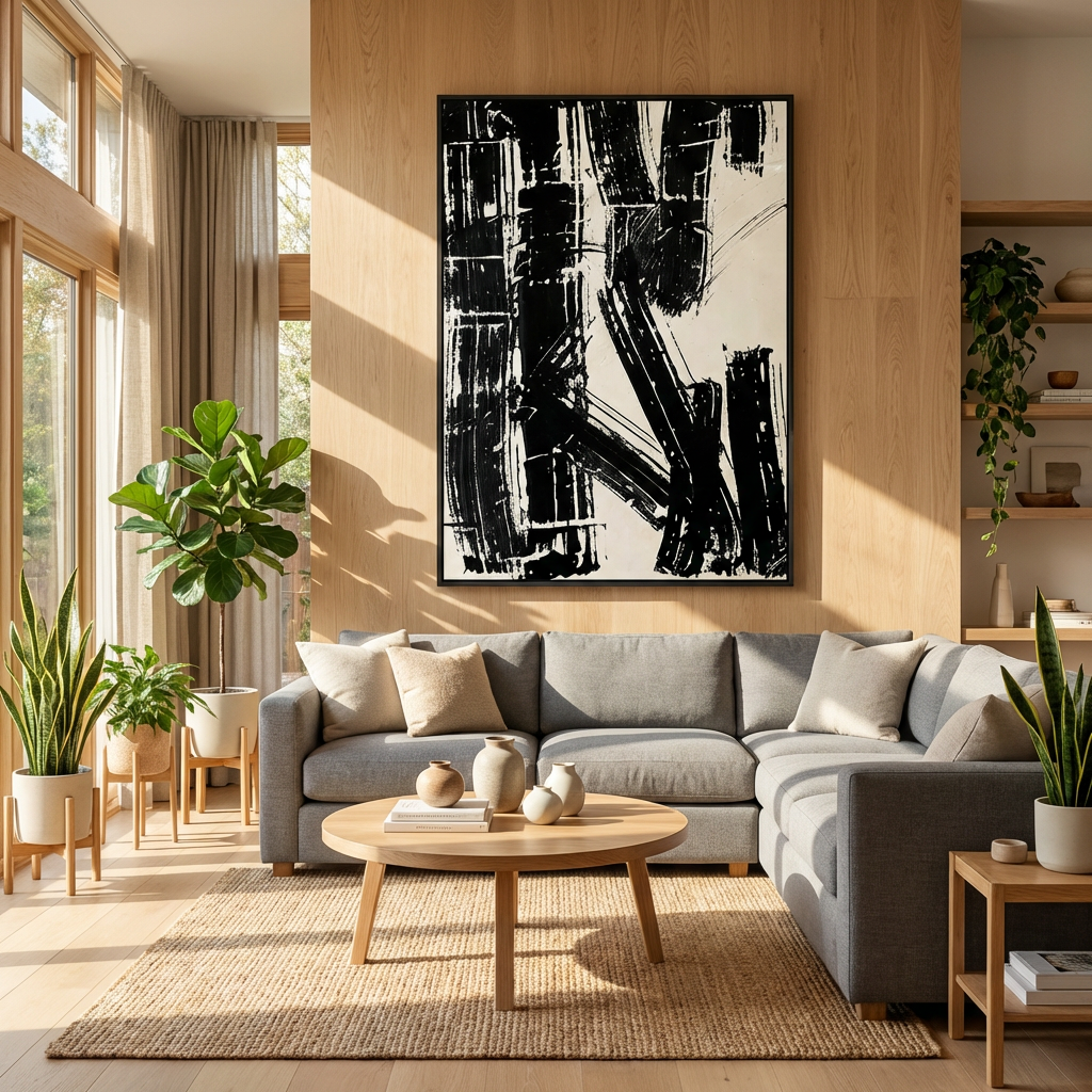 Black and White Abstract Wall Art – Bold Ink Style Modern Canvas for ...