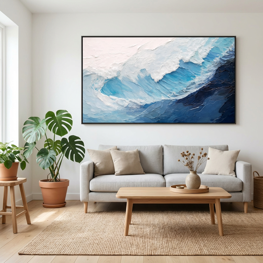 Blue Ocean Wave Wall Art Impasto Seascape Abstract Painting | Modern ...